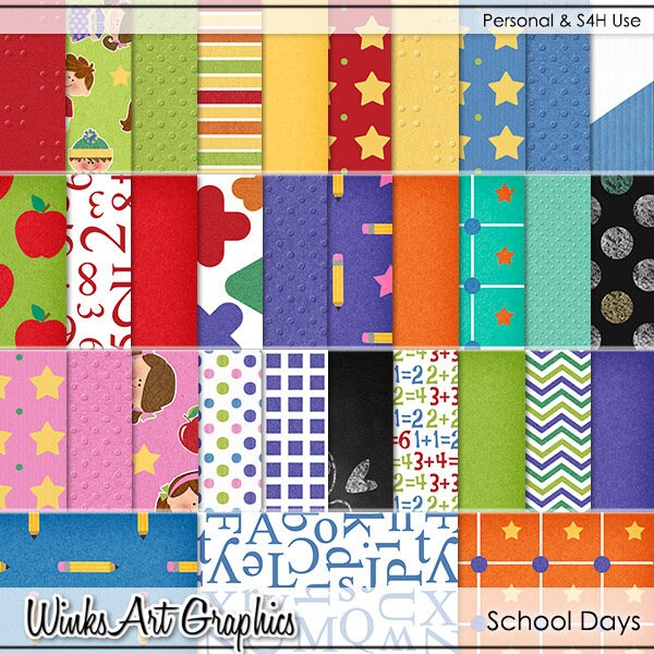 School Days Digital Scrapbook Papers - Etsy