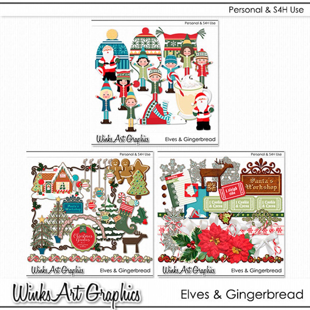 Elves & Gingerbread Digital Clip Art and Elements - Etsy