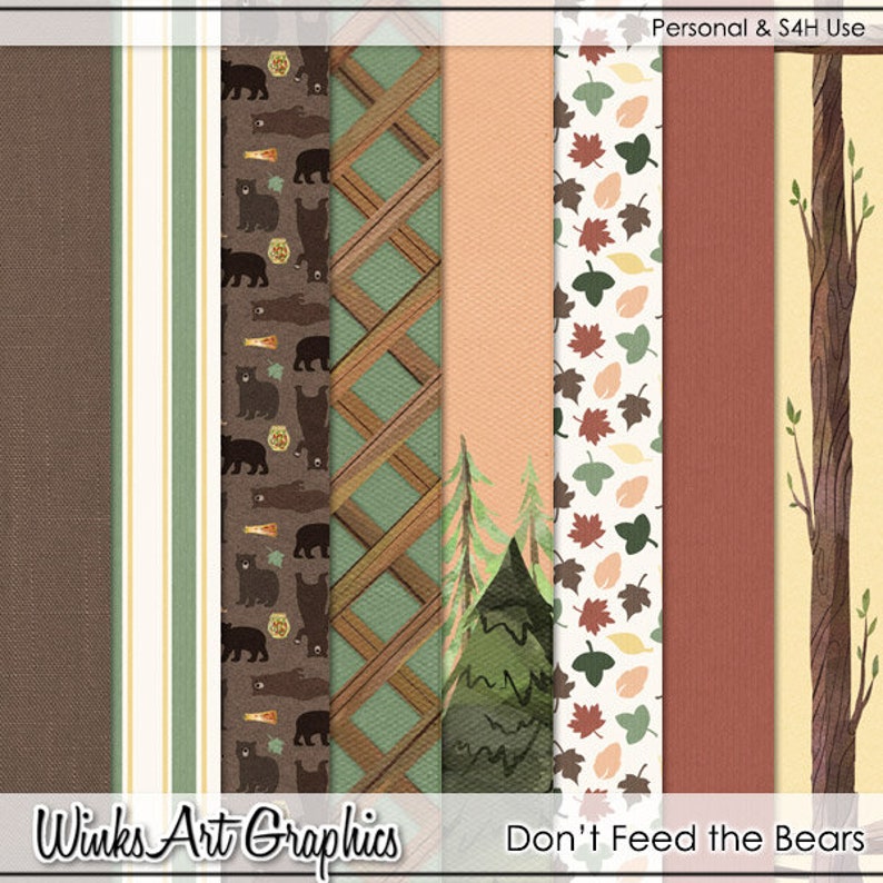 Don't Feed the Bears! Papers for Digital Scrapbooking & Card Making - Etsy