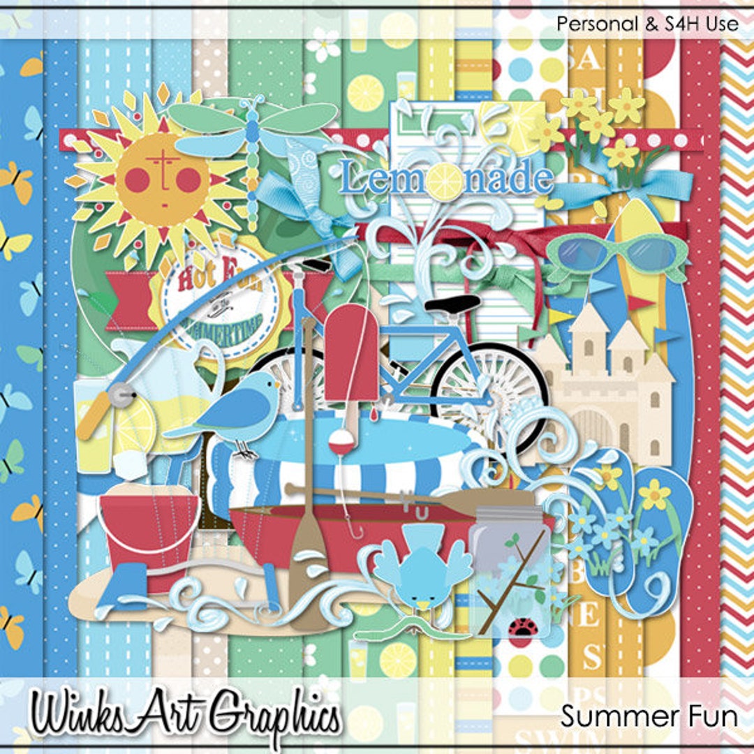 Summer Fun Digital Scrapbook Kit & Clip Art - Etsy