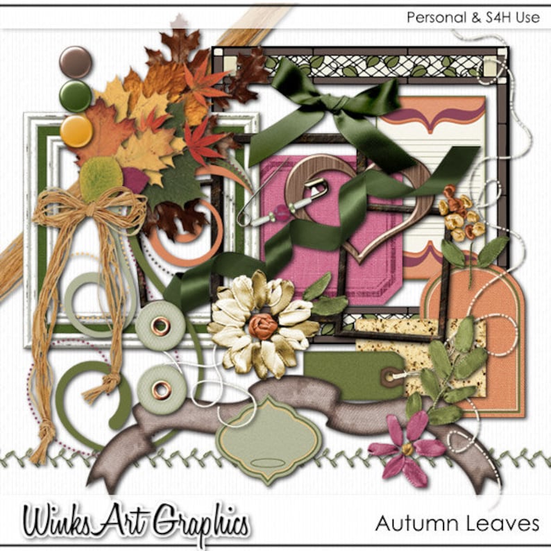 Autumn Leaves Digital Scrapbook Kit: Paper & Embellishments - Etsy