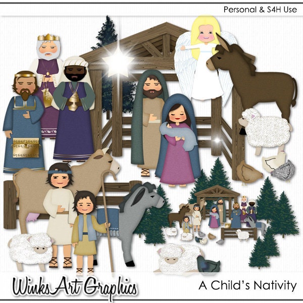 A Child's Nativity Digital Clip Art for Scrapbooking, Card Making ...
