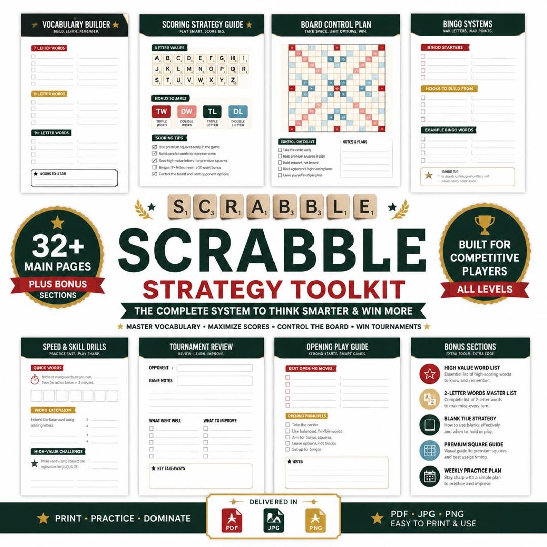 Scrabble Strategy Toolkit Printable, Vocabulary Scoring Board Control ...