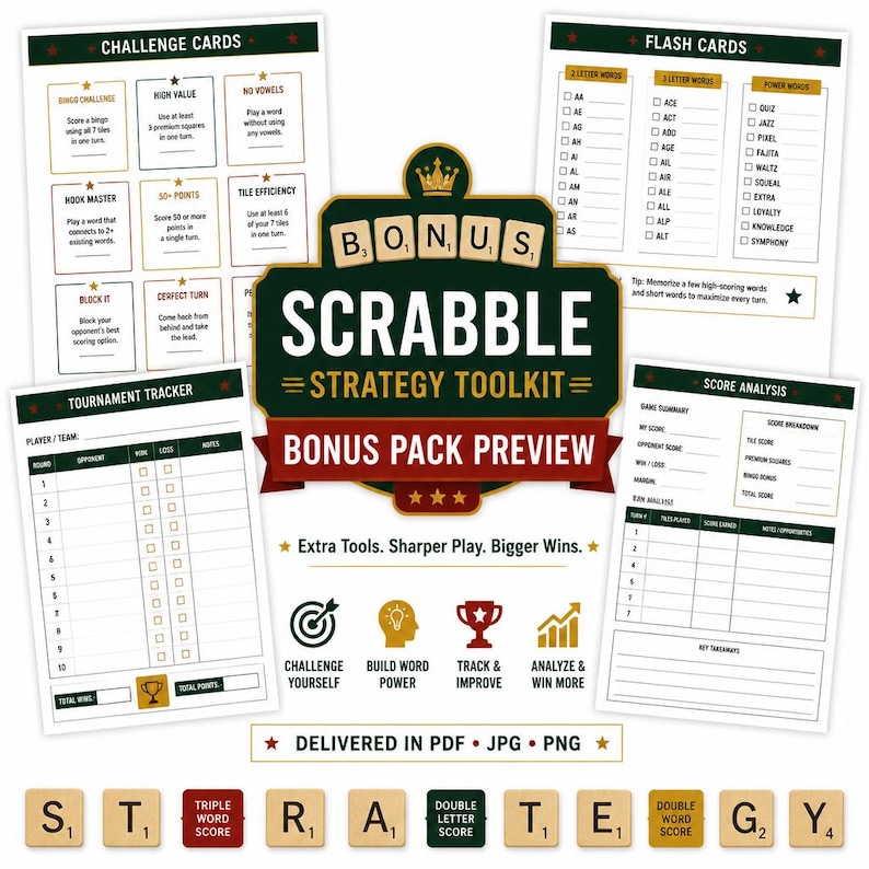 Scrabble Strategy Toolkit Printable, Vocabulary Scoring Board Control ...