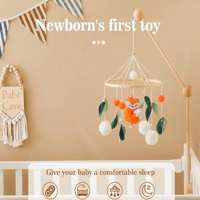 Felt Fox Baby Mobile, Woodland Nursery Decor, Boho Crib Mobile, Neutral ...
