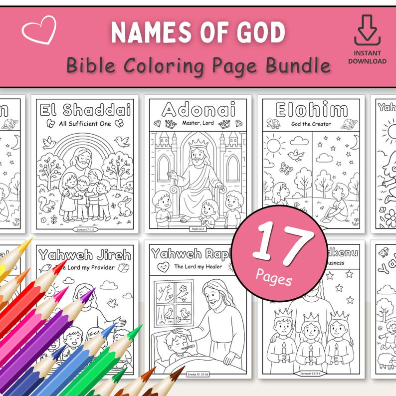 17 Names of God Bible Coloring Pages for Kids - Etsy
