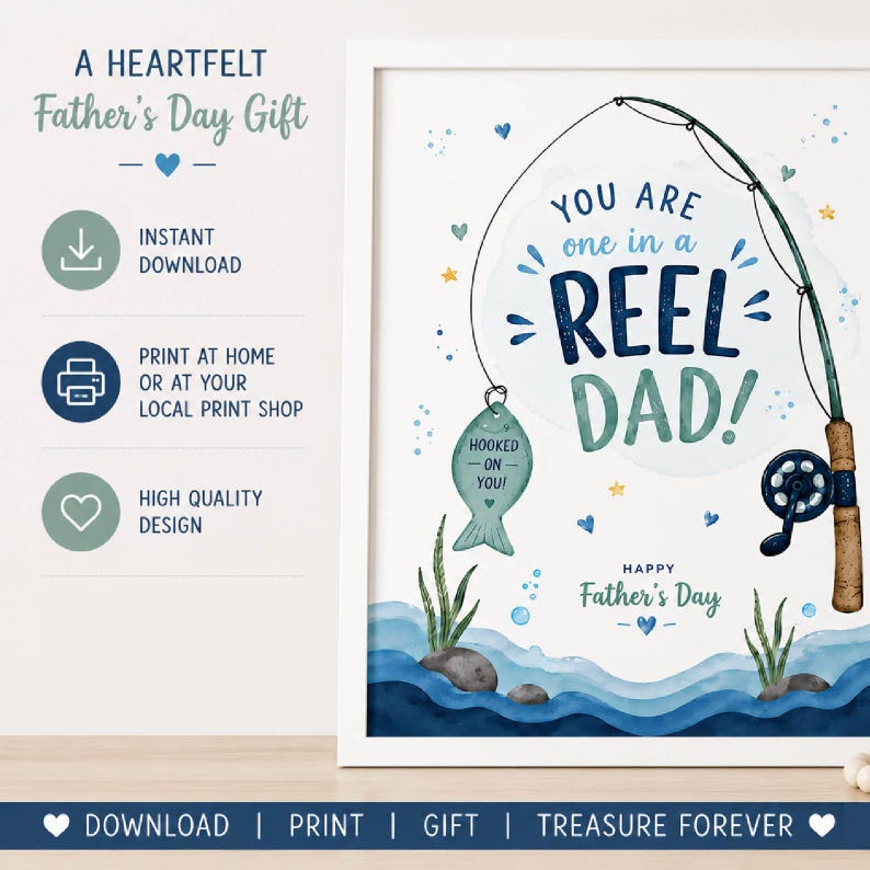 Father's Day Fishing Handprint Craft, Reel Dad Keepsake Art (digital ...