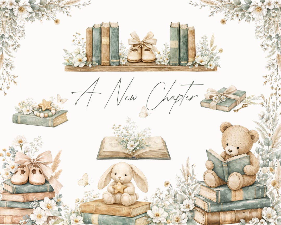 Teddy Bear Storybook Clipart Bundle, New Chapter Clipart PNG, Digital ...