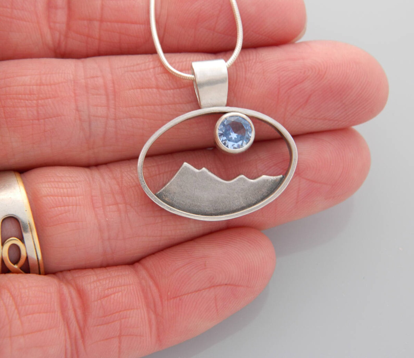 Silver Mountain Jewelry- Silver Pendant "jeweled Peaks" With Stone - Etsy