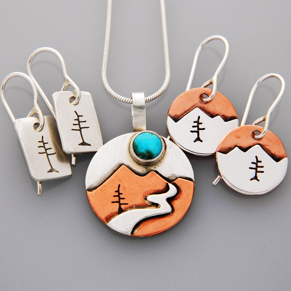 Mixed Metal Jewelry Collection, Landscape Jewelry, Mountain Journey Set ...