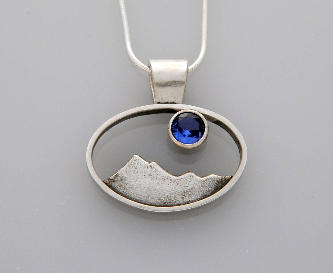 Silver Mountain Jewelry- Silver Pendant "jeweled Peaks" With Stone - Etsy
