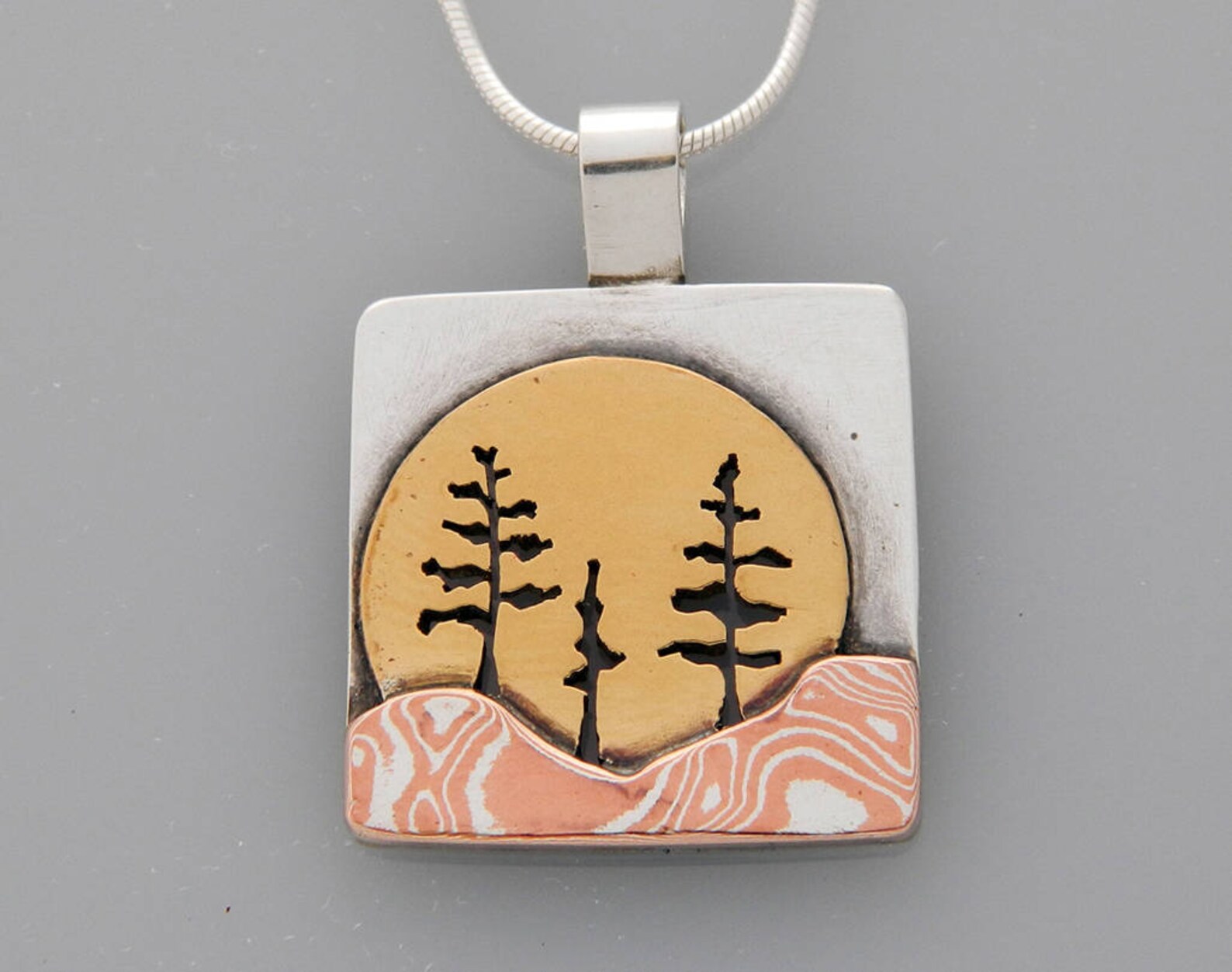 Mixed Metal Jewelry, three Trees Mixed Metal Tree Pendant, Landscape ...