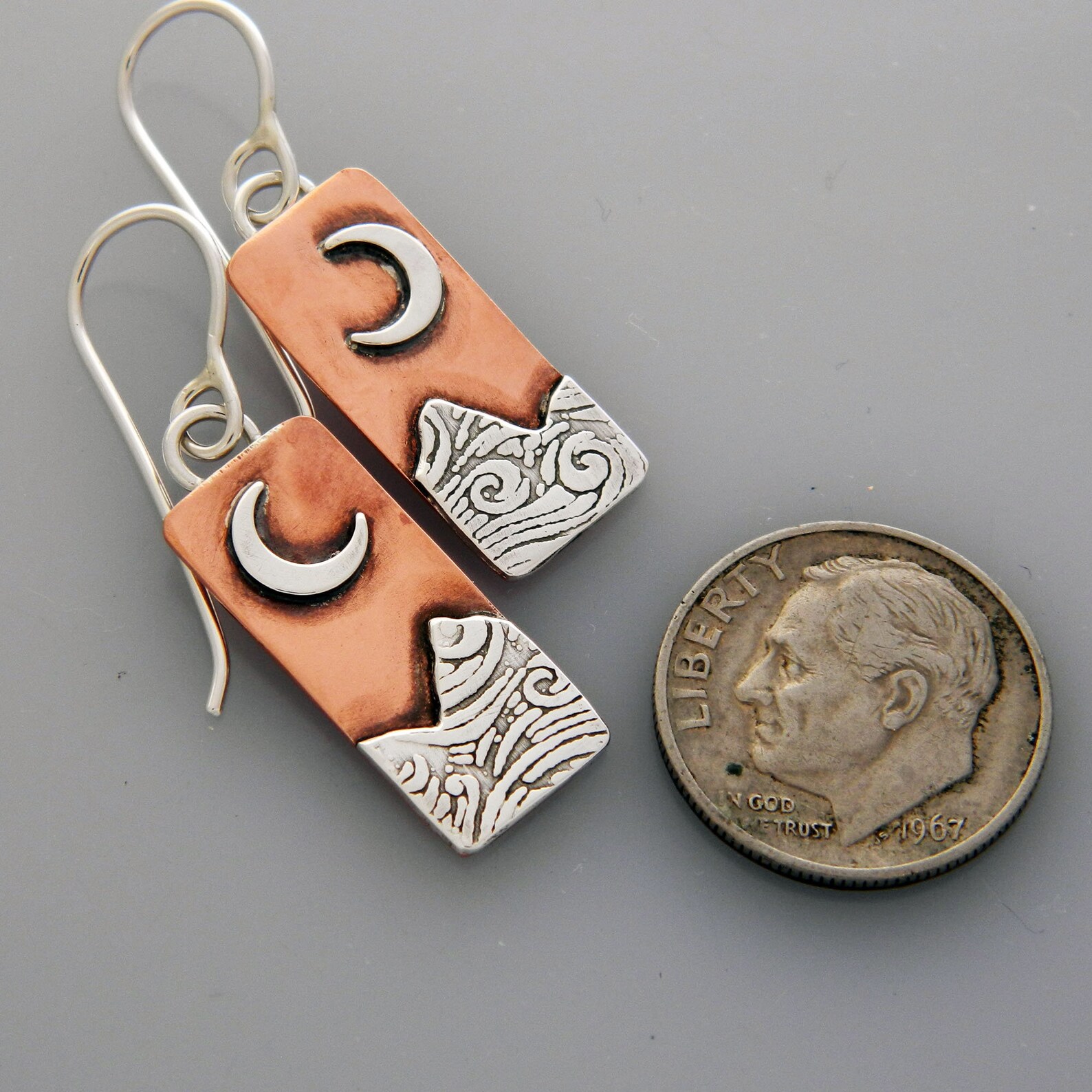 Mixed Metal Jewelry "crescent Moon Glow" Landscape Earrings - Etsy