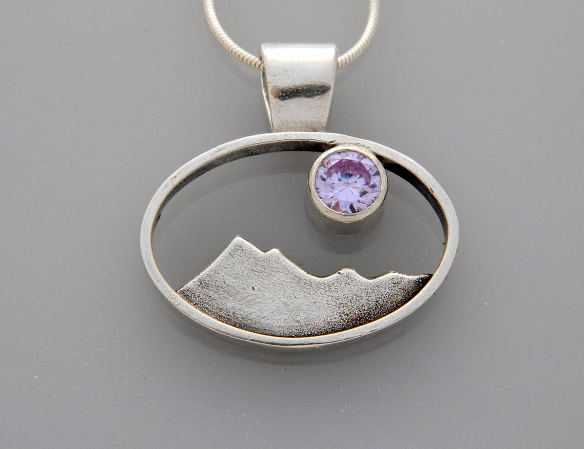Silver Mountain Jewelry- Silver Pendant "jeweled Peaks" With Stone - Etsy