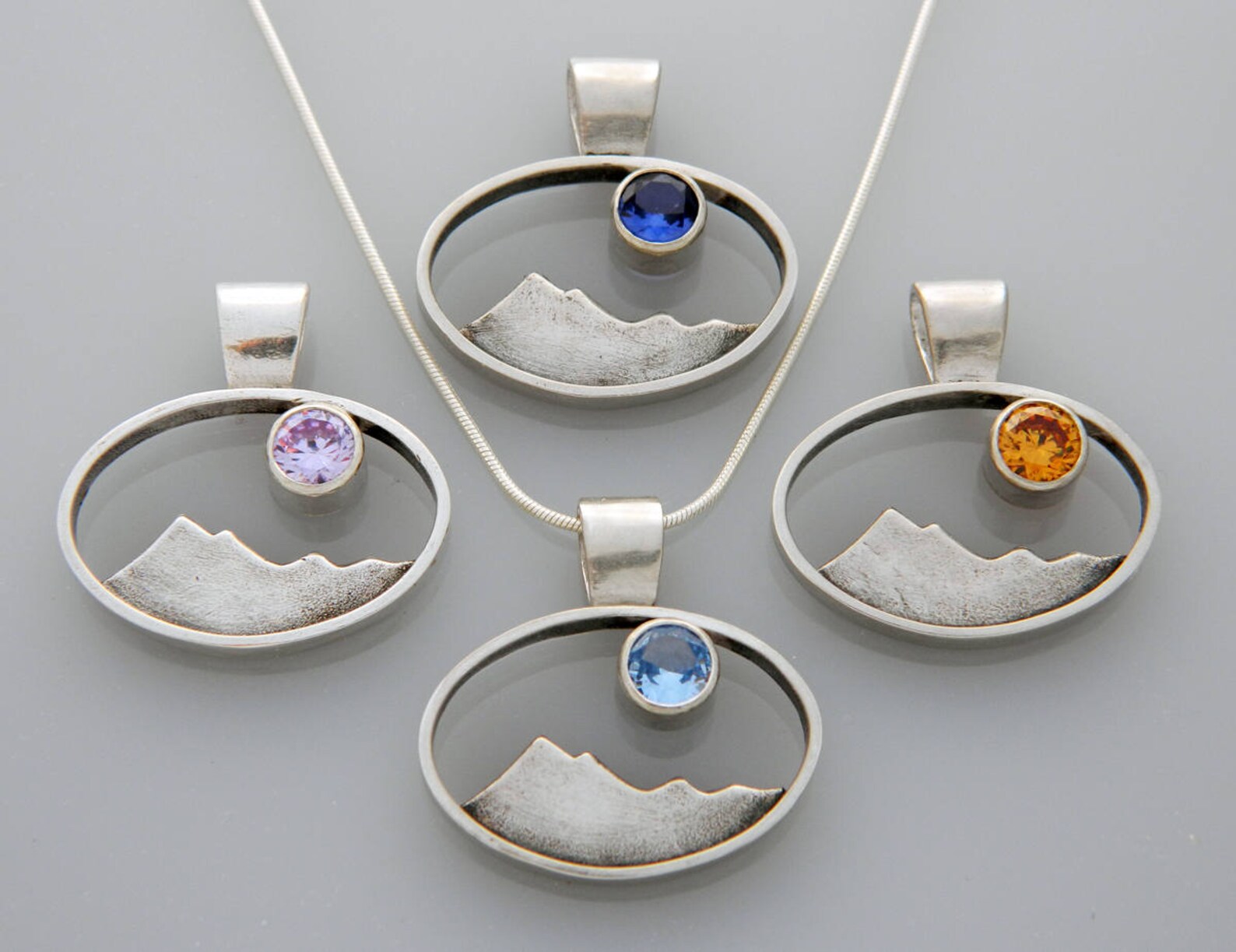 Silver Mountain Jewelry- Silver Pendant "jeweled Peaks" With Stone - Etsy