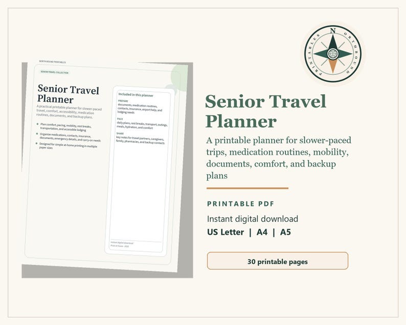 Printable Senior Travel Planner, Elderly Travel Checklist PDF ...