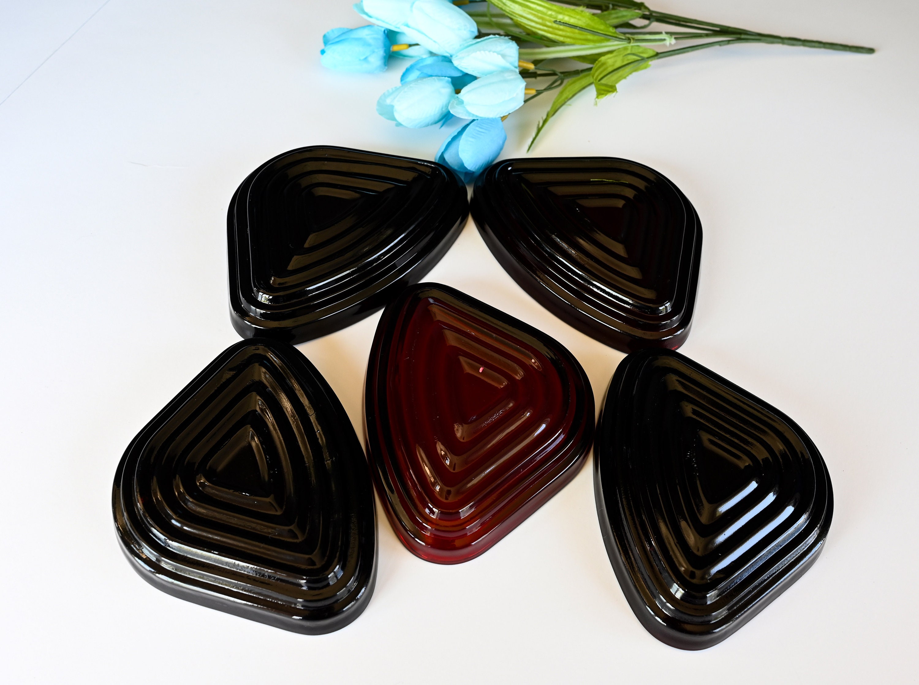 5 Manhattan Royal Ruby Relish Inserts Triangle Red Depression Glass - Etsy