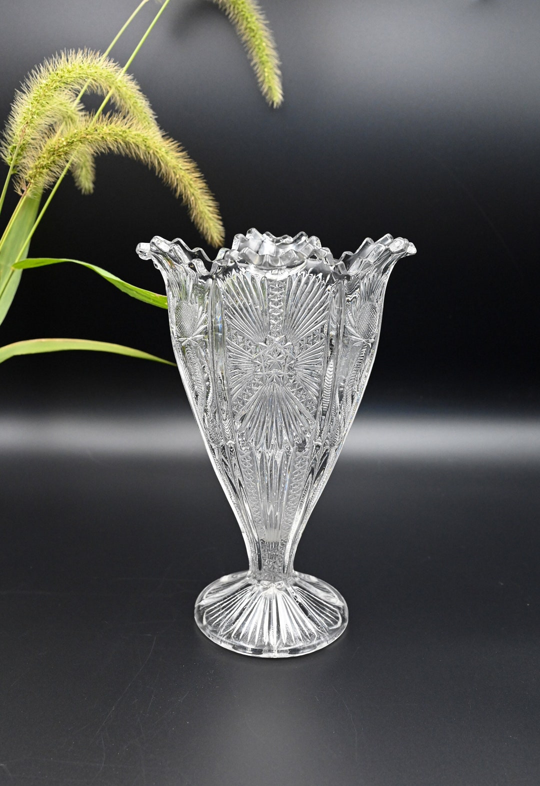 1910 Higbee Paneled Thistle Tall Oval Vase EAPG - Etsy