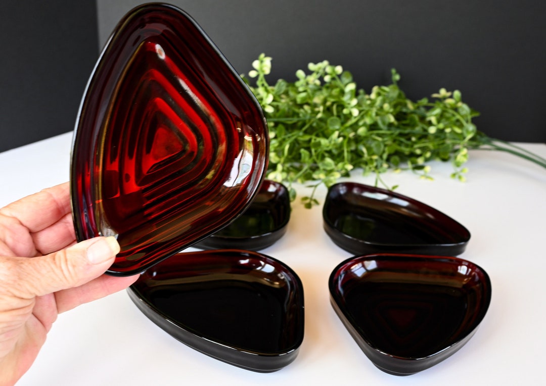 5 Manhattan Royal Ruby Relish Inserts Triangle Red Depression Glass - Etsy