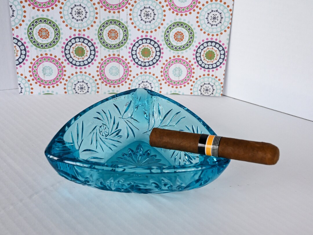 Capri Blue Triangle Ashtray Cigar Size Hazel Atlas Glass - Etsy