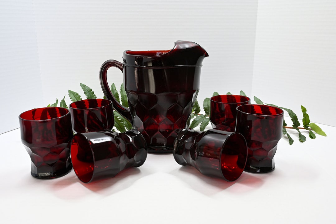 Royal Ruby Georgian Pitcher & 6 Tumbler Set Dark Red Glass - Etsy