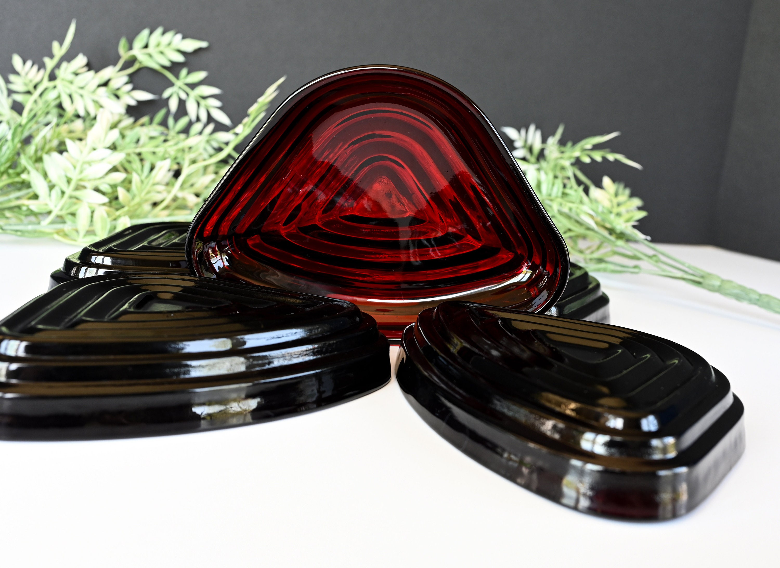 5 Manhattan Royal Ruby Relish Inserts Triangle Red Depression Glass - Etsy