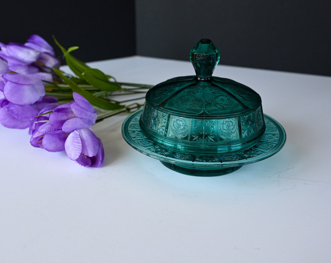 Doric & Pansy Covered Butter Dish Ultramarine Depression Glass ...