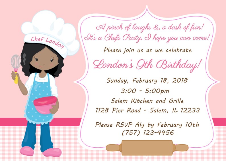 Kid's Cooking Invitation Girl Digital File / Baking | Etsy