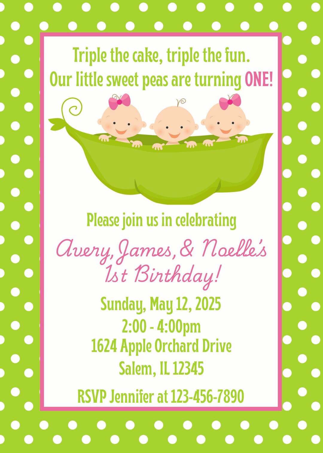 EDITABLE in CANVA -triplet First Birthday Invitation, Editable 1st ...