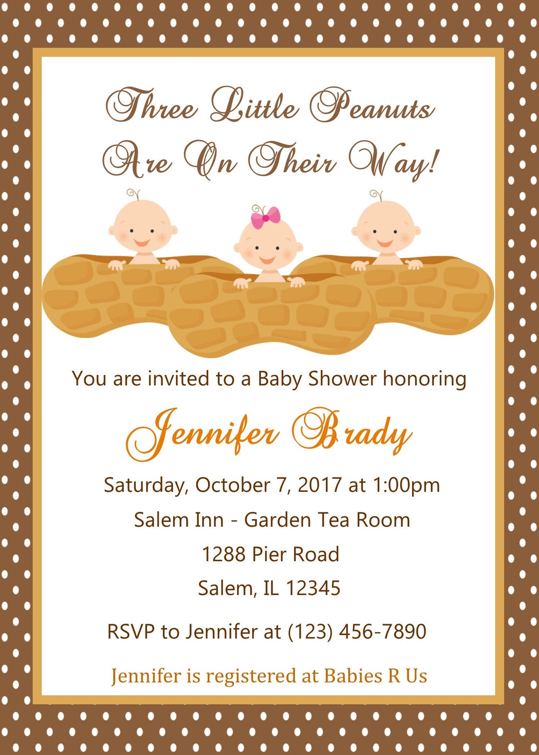 Baby Shower Triplets Invitation - (digital File) - Peanuts Triplet Baby ...