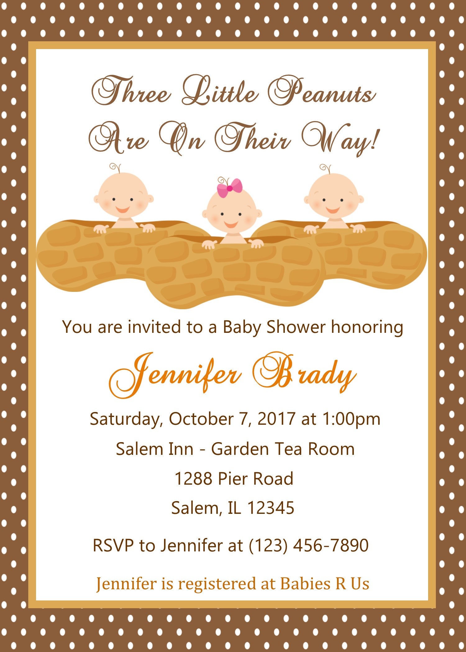 Baby Shower Triplets Invitation digital File Peanuts - Etsy