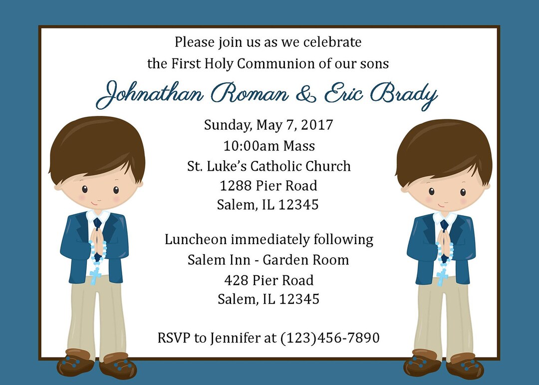 First Communion Invitation - Twin Boys/two Boys (digital File) / Boys ...