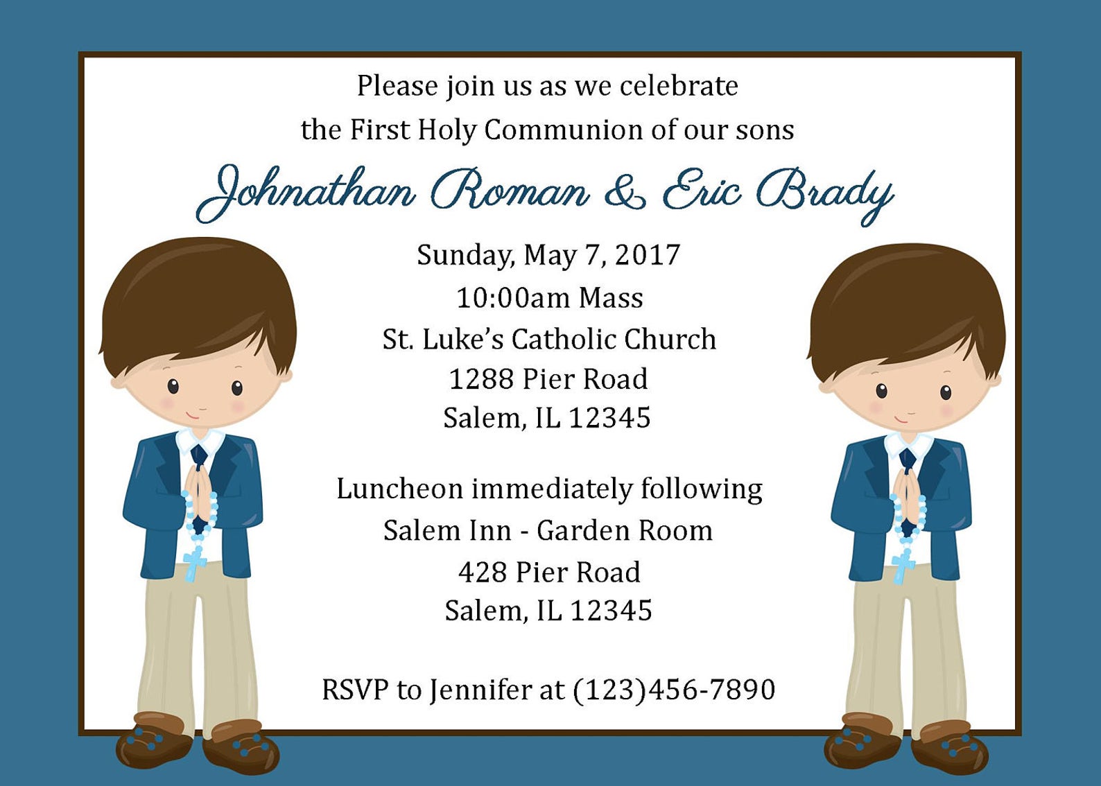 First Communion Invitation Twin Boys/Two Boys Digital | Etsy