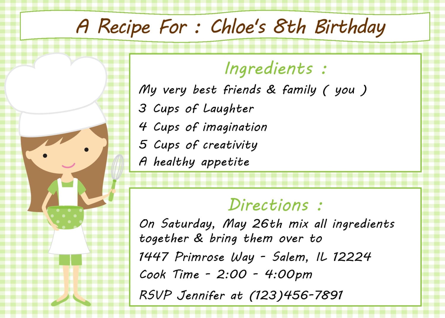 Kid's Cooking Invitation Girl digital File / Kid's | Etsy