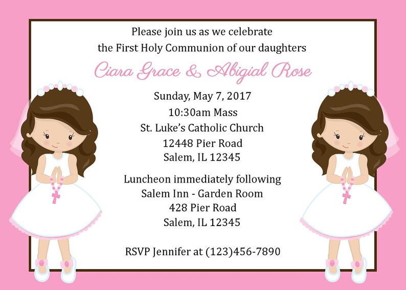 First Communion Invitation Twin Girls Digital File / - Etsy