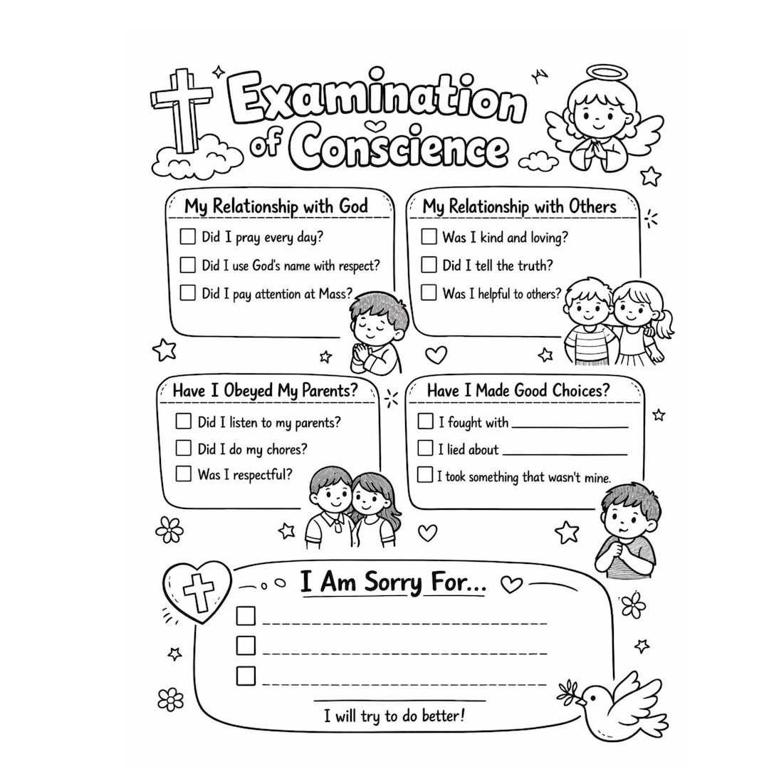 Examination of Conscience Worksheet for Kids | First Reconciliation ...