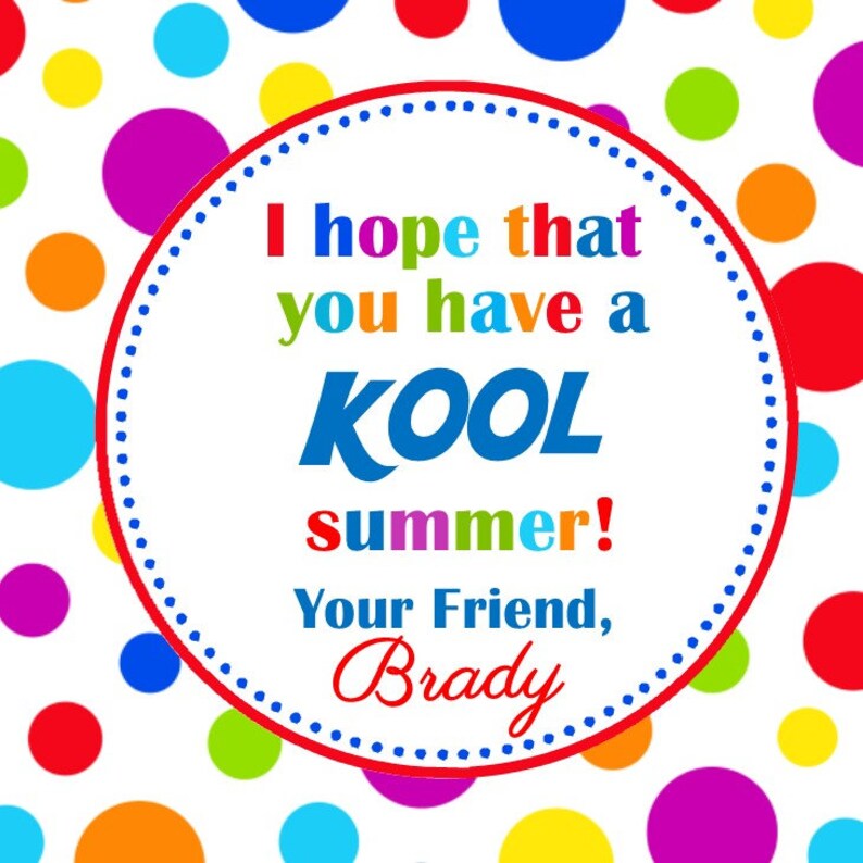 PRINTABLE End of School Favor Tag Kool Summer Favor Tag YOU PRINT Have ...