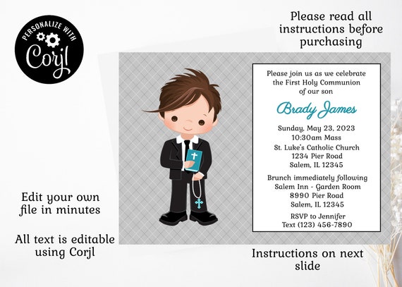 First Communion Boy Invitation - Editable - Instant Download - 1st ...