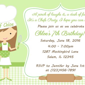 Kid's Cooking Invitation - Girl (digital File) / Baking Birthday Party ...