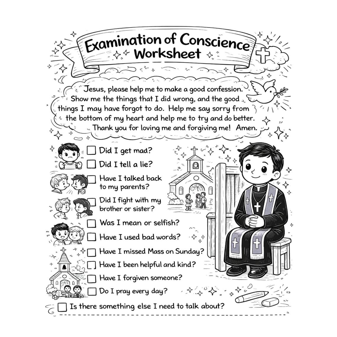 Examination of Conscience Worksheet for Kids | First Reconciliation ...
