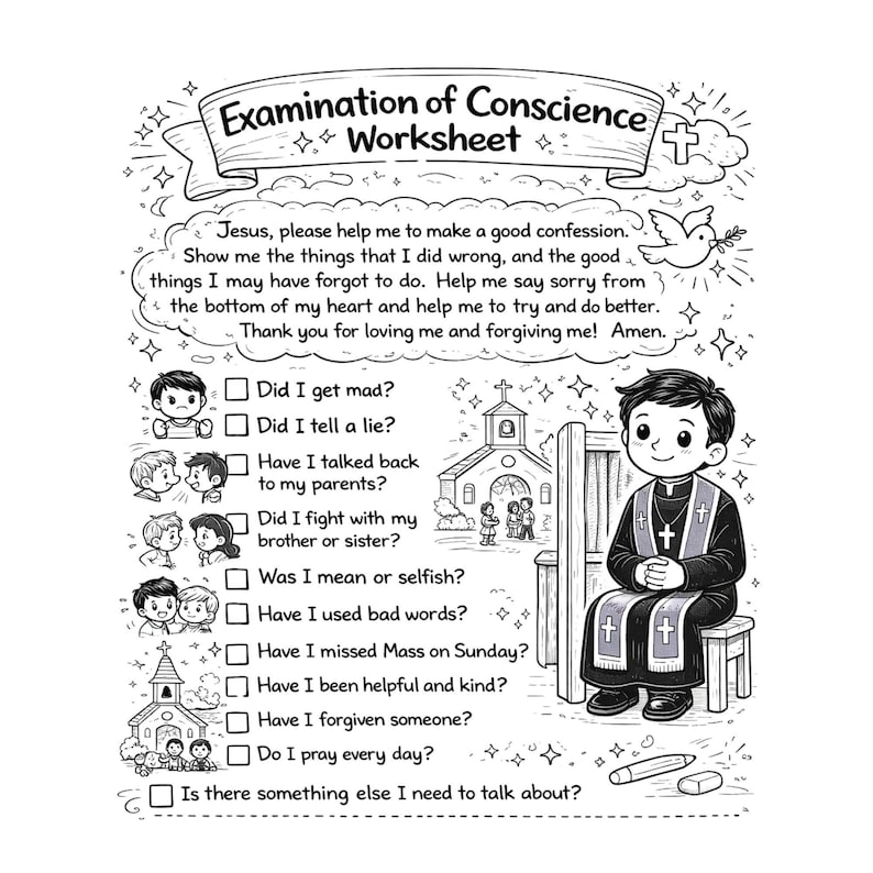 Examination of Conscience Worksheet for Kids | First Reconciliation ...