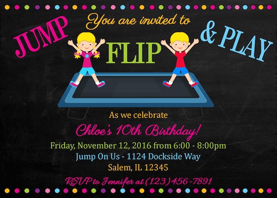 Trampoline Birthday Invitation - (Digital File) - Trampoline Invitation ...