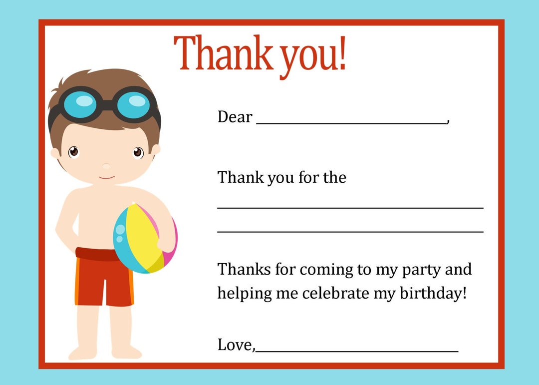 Pool Party Thank You Card Digital File - You Print / Boys Pool Party ...