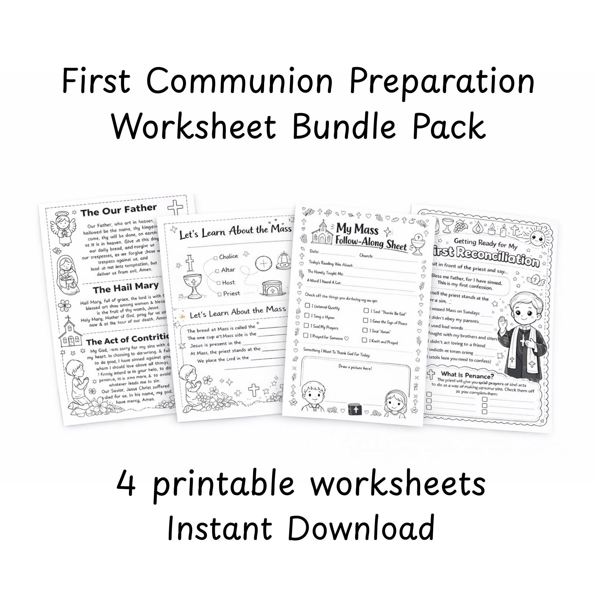 First Communion Preparation Bundle for Kids | Catholic Worksheets Pack ...