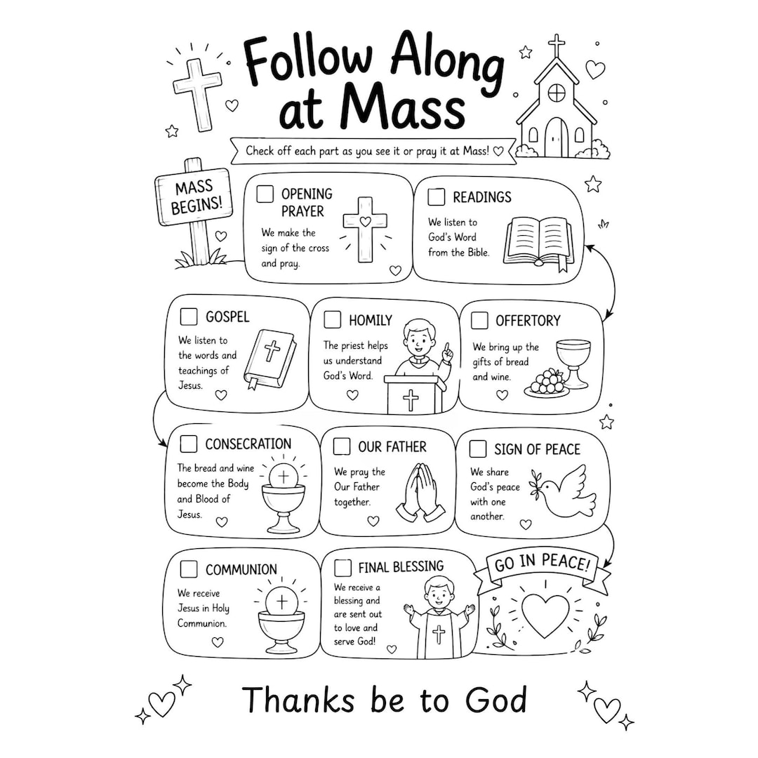 Follow Along at Mass Printable for Kids | Church Activity Worksheet ...