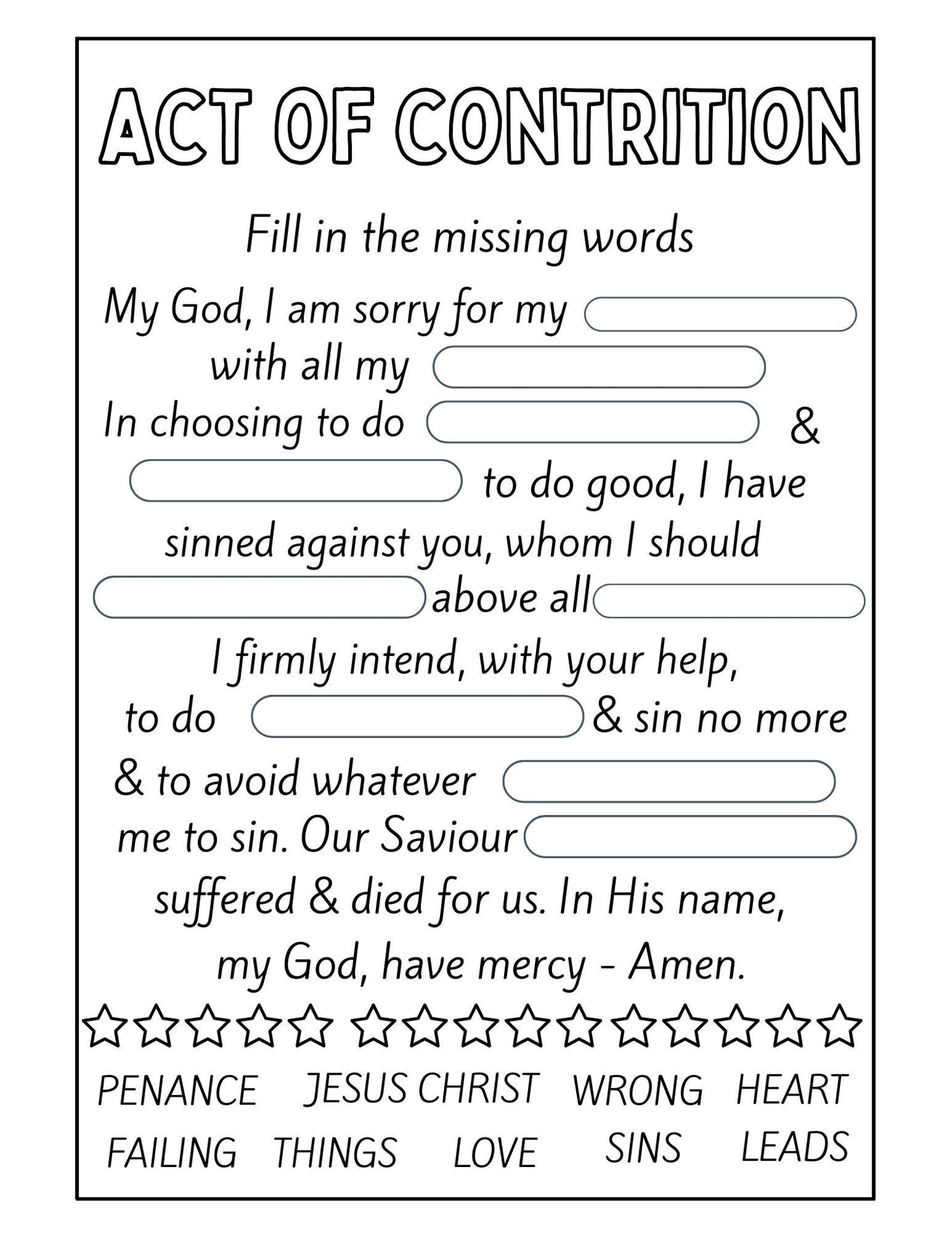 Catholic Prayer Worksheets for Kids – Our Father, Hail Mary, Act of ...