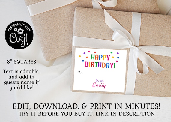 Happy Birthday Gift Tag - Editable - Instant Download - Printable Happy ...