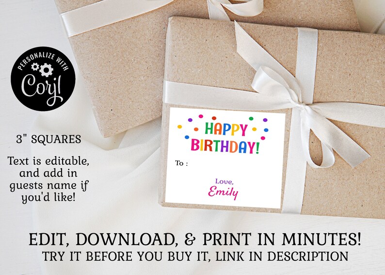 Happy Birthday Gift Tag Editable Instant Download - Etsy