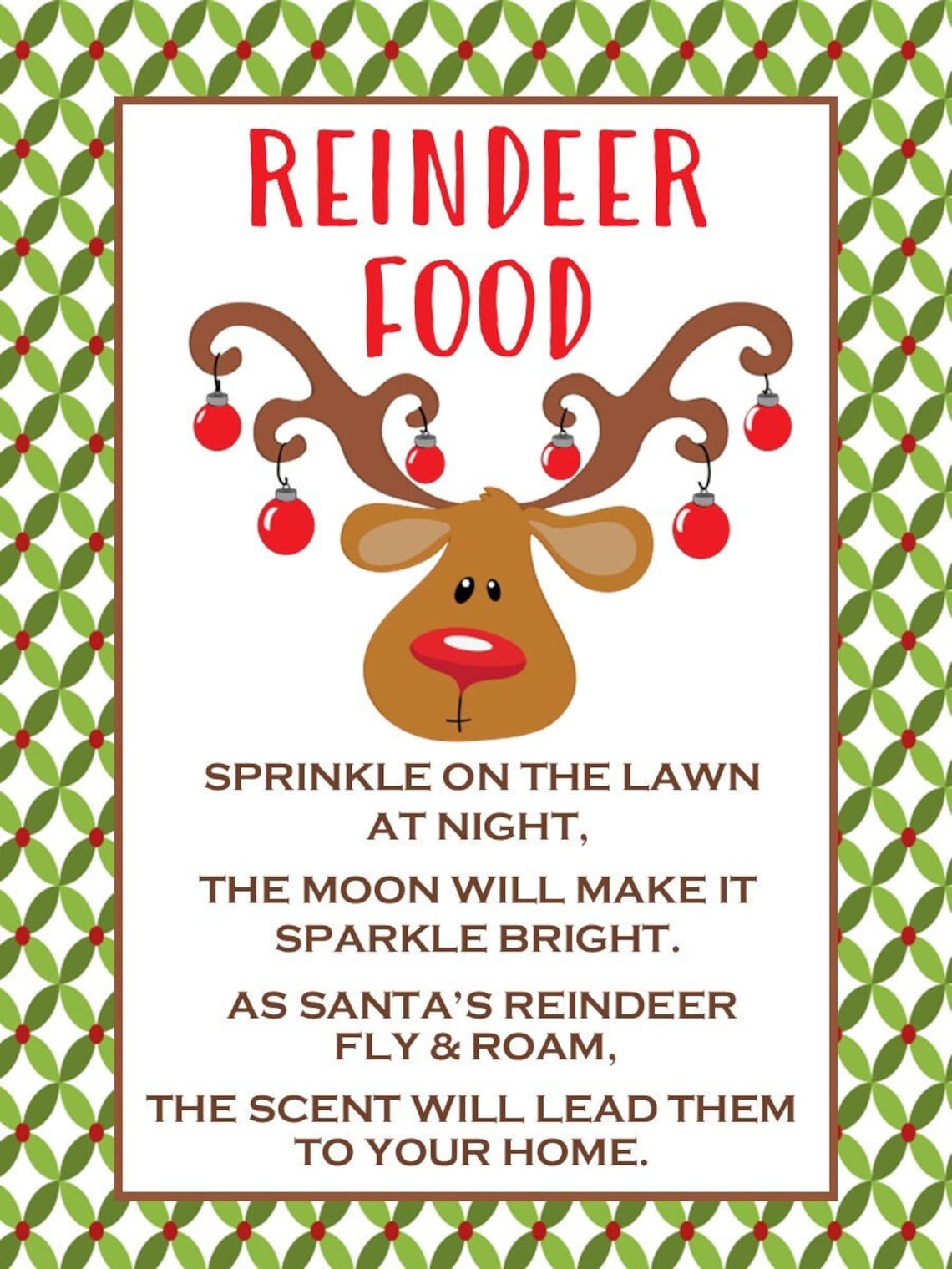 Reindeer Food Tag - Instant Download ( 3x4" Rectangle Tag) Christmas ...