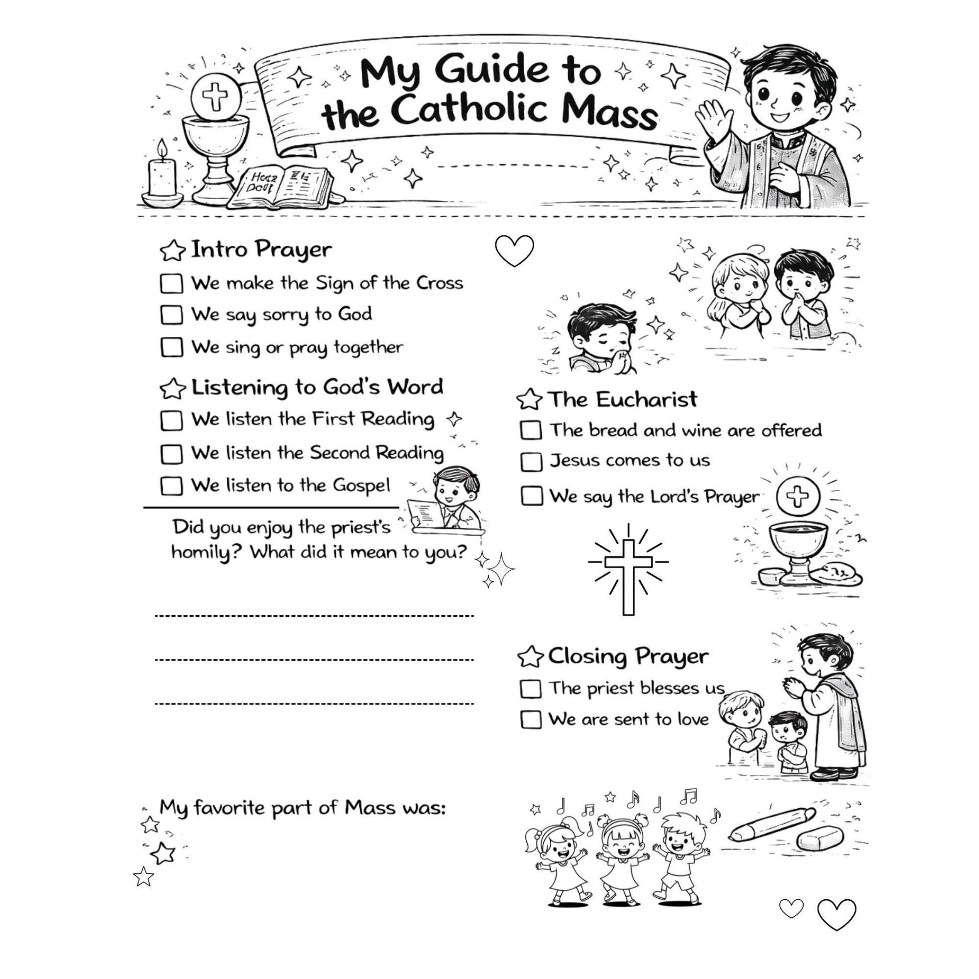 Catholic Mass Worksheet for Kids PDF- Follow Along and Check off ...